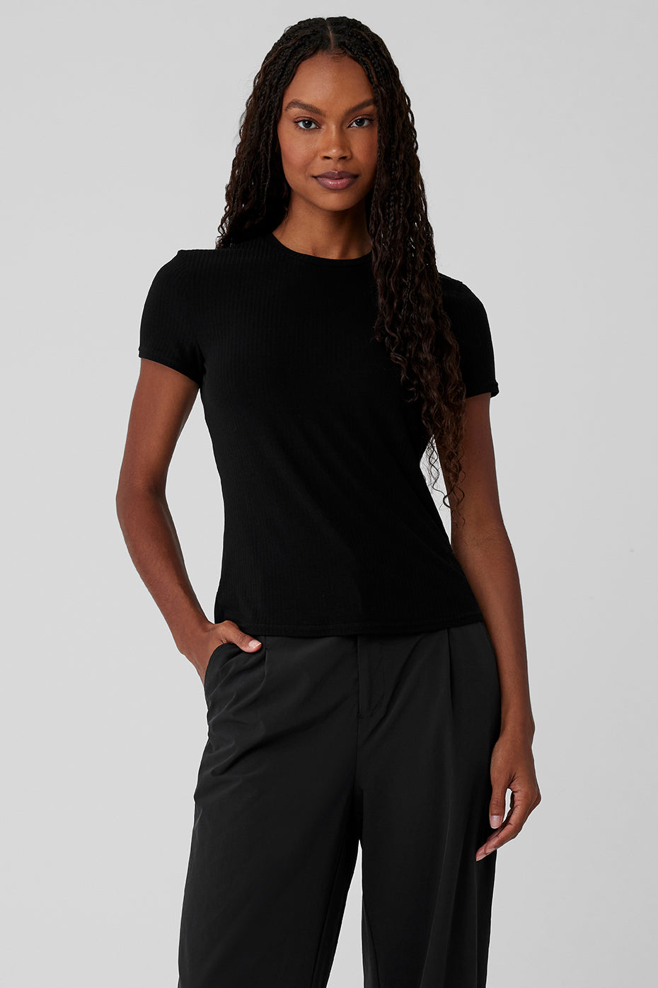 Alo Yoga Ribbed Sea Coast T-Shirt In Size - Black | Editorialist