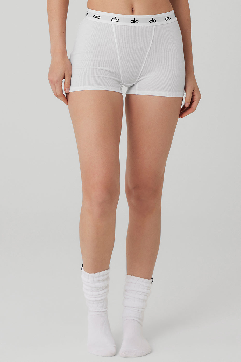Alo Yoga Icon Ribbed Boyshort Underwear In Size - White | Editorialist