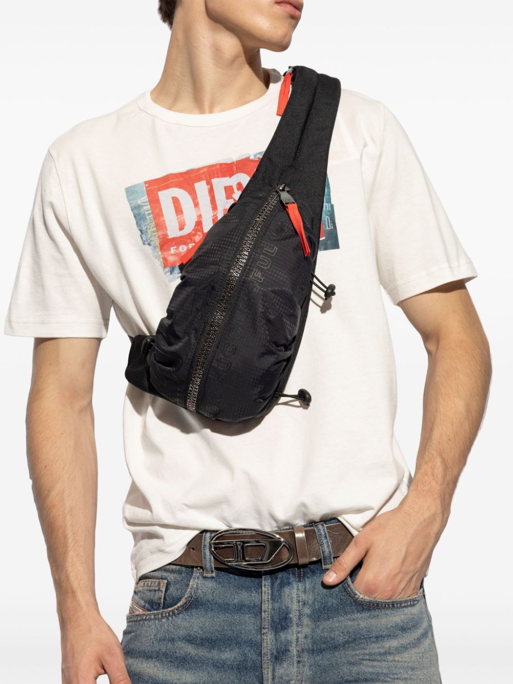 DIESEL® Diesel Check-Jacquard Shell Sling Bag