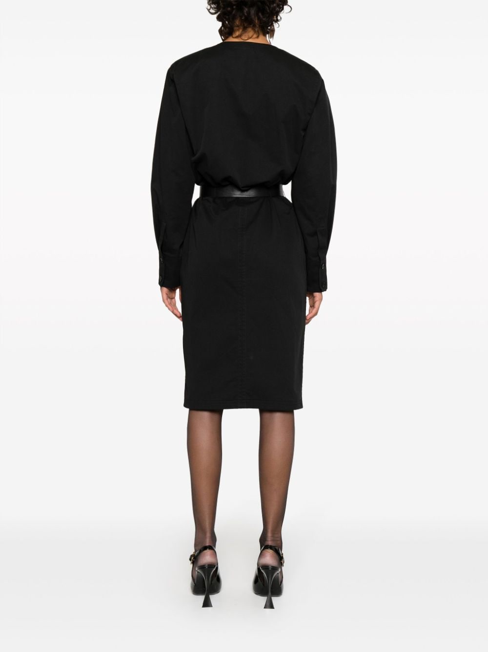 alaia belted denim midi wrap dress AlaA Denim Belted Midi Dress - Blue