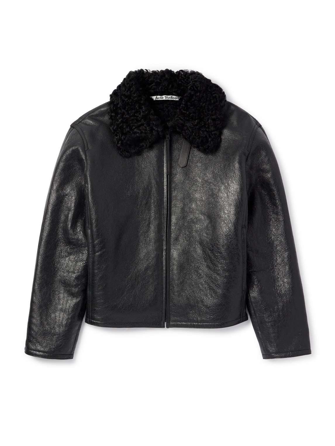 Acne Studios Shearling-Trimmed Cracked-Leather Jacket In Black