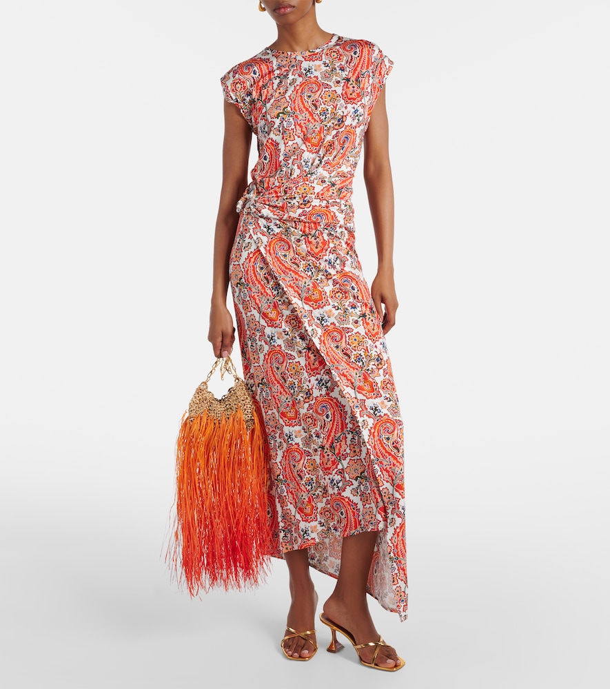 PACO RABANNE Rabanne Gathered Paisley Jersey Midi Dress