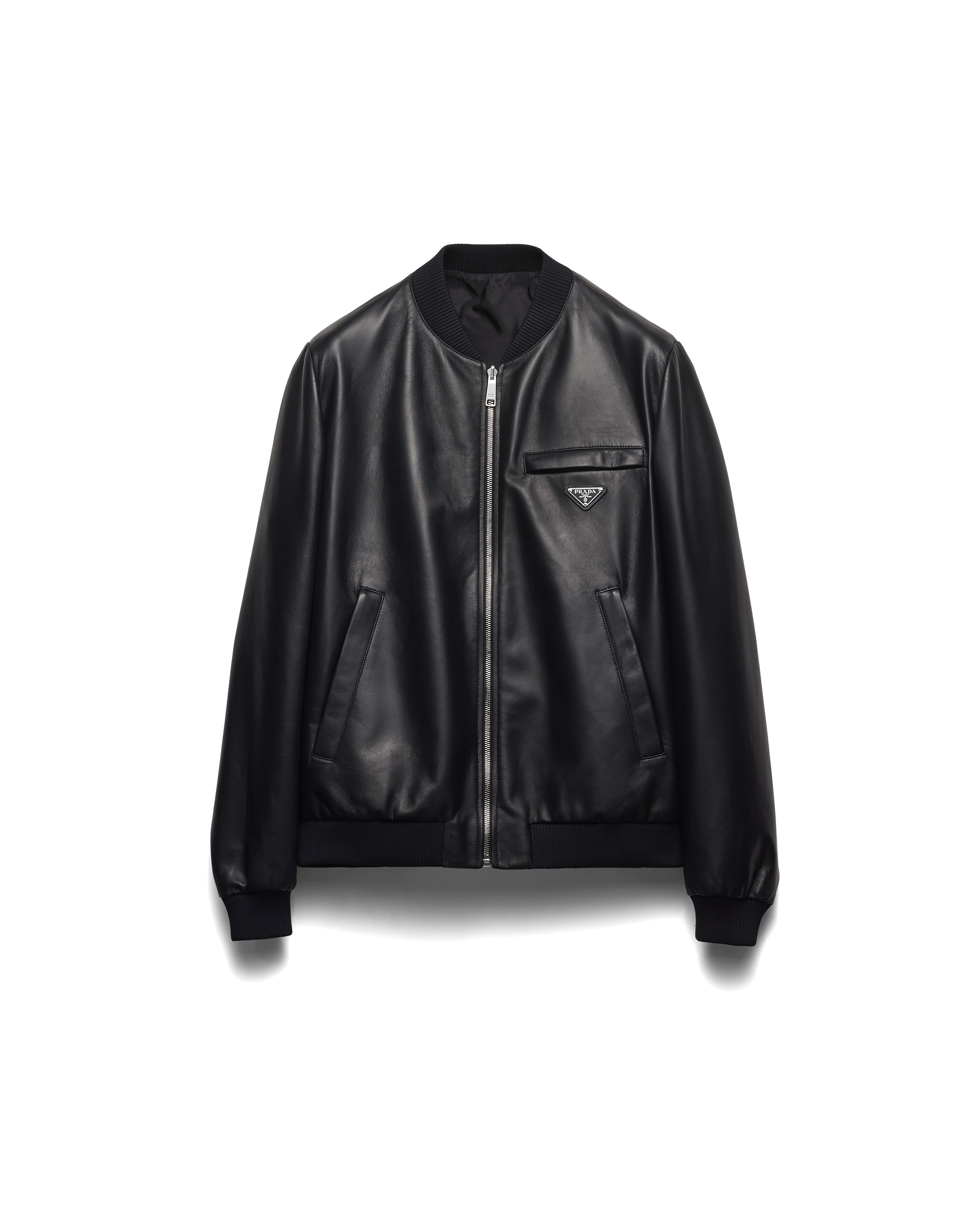 Prada Nappa Leather Bomber Jacket In Black | Editorialist