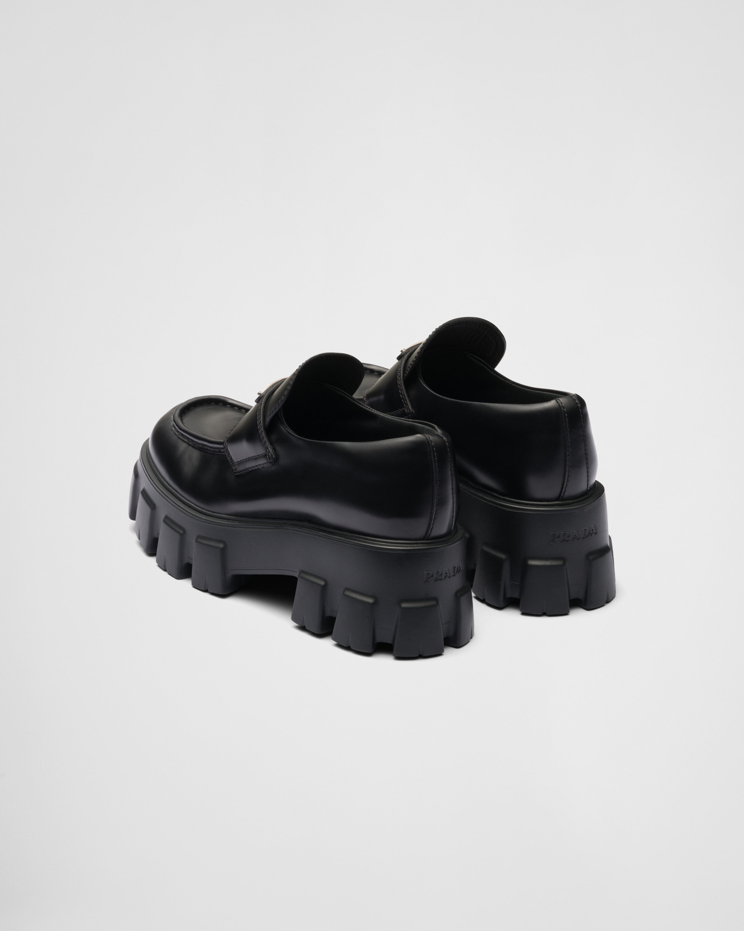 Prada Brushed Leather Monolith Loafers - Black | Editorialist