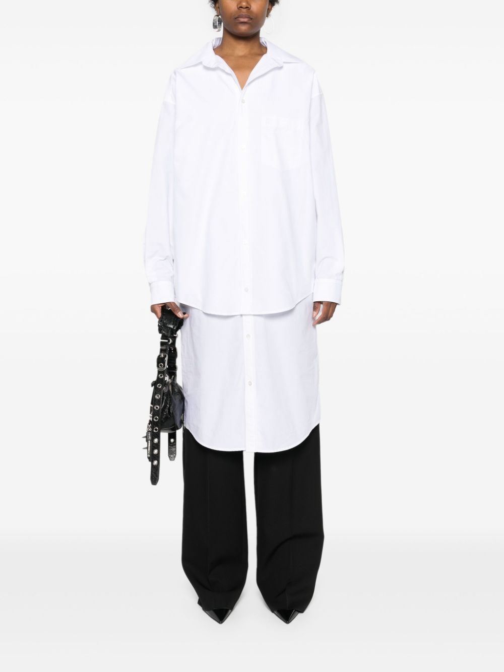 BALENCIAGA Balenciaga Embroidered-Logo Layered Shirt Dress