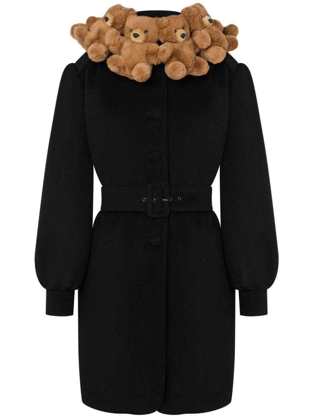 Moschino Teddy Bear Belted Coat In Black - 50% Off | Editorialist