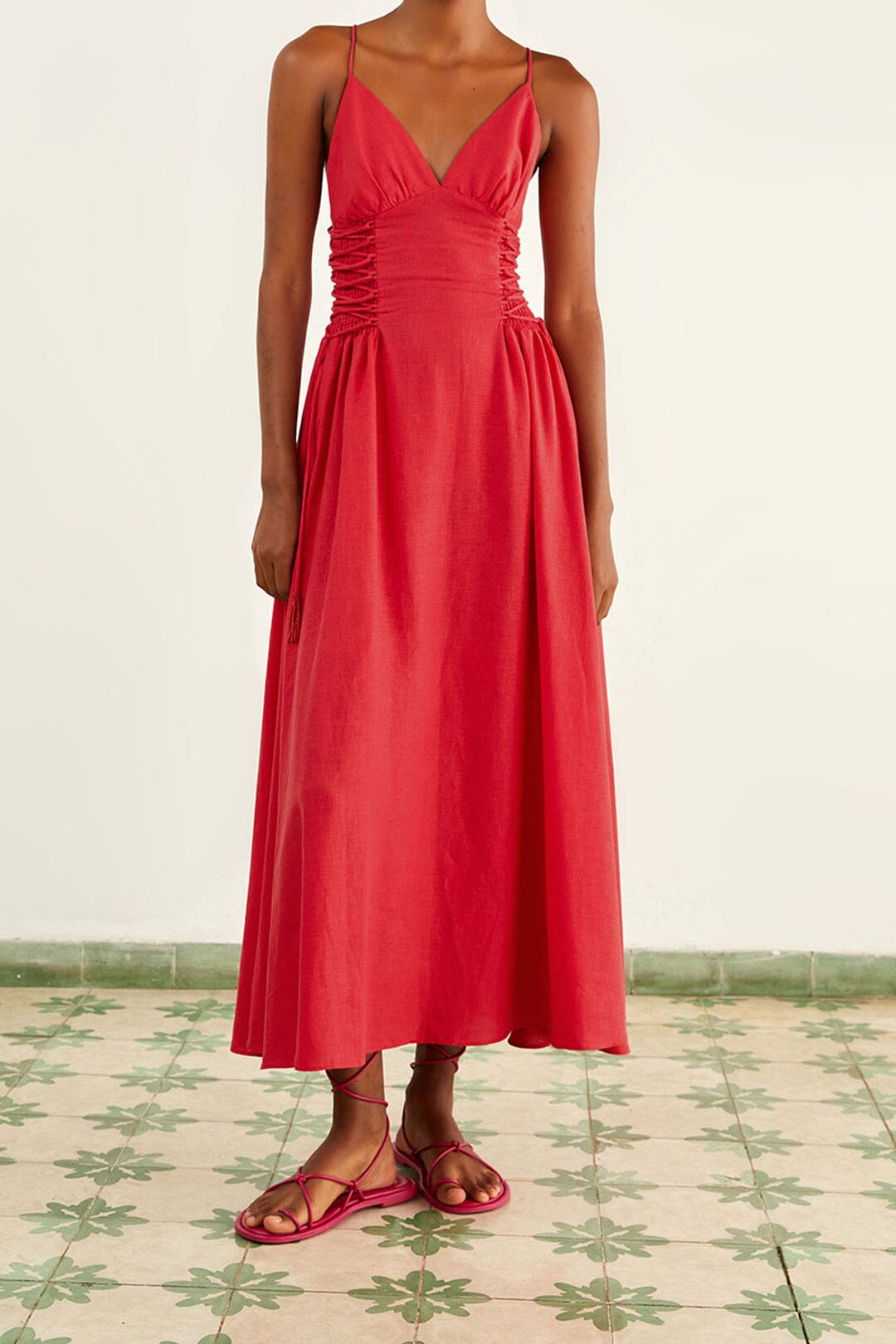 farm rio red sleeveless midi dress Farm Rio Sleeveless Midi Dress