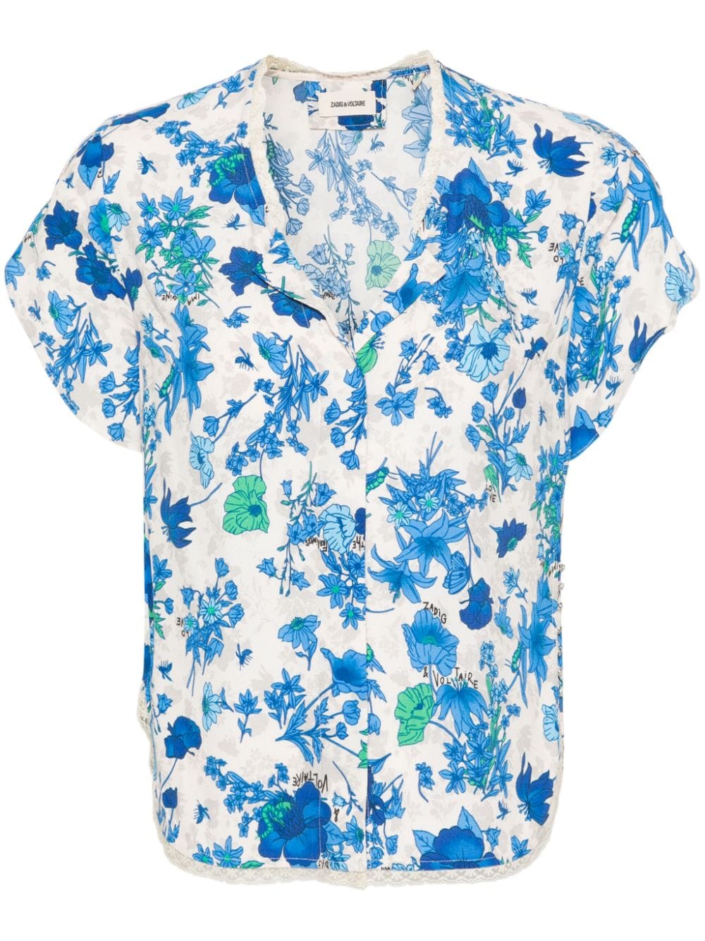 MORE TO COME MORE TO COME Juju Floral Lace Trim Cropped Top