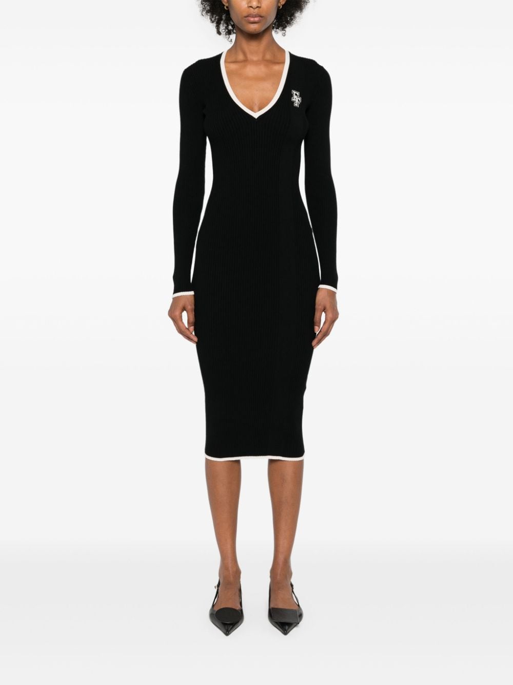 ELISABETTA FRANCHI Elisabetta Franchi Intarsia-Knit Ribbed Midi Dress