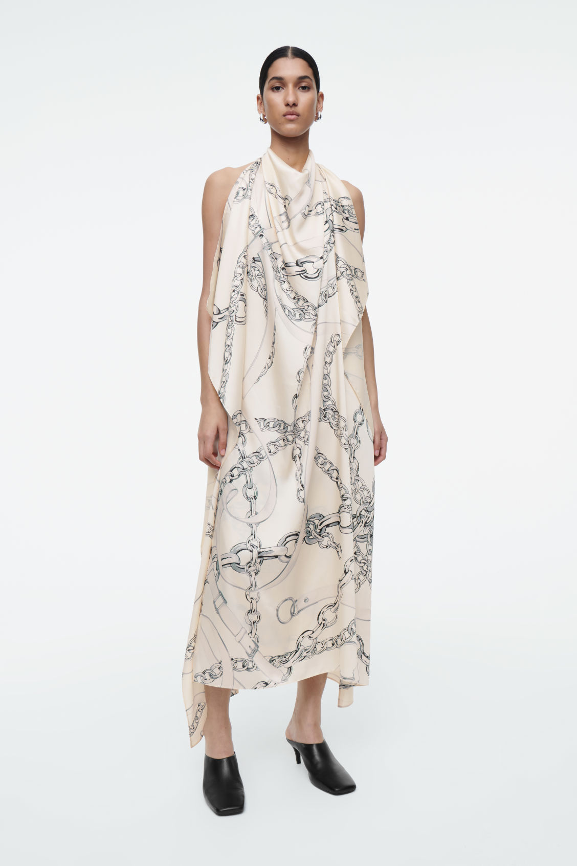 Asymmetric Chain-print Midi Dress