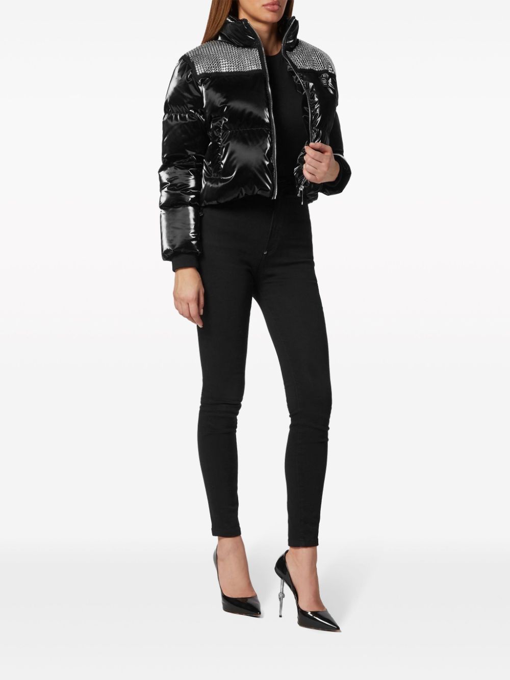 PHILIPP PLEIN Philipp Plein crystal-embellished cropped puffer jacket