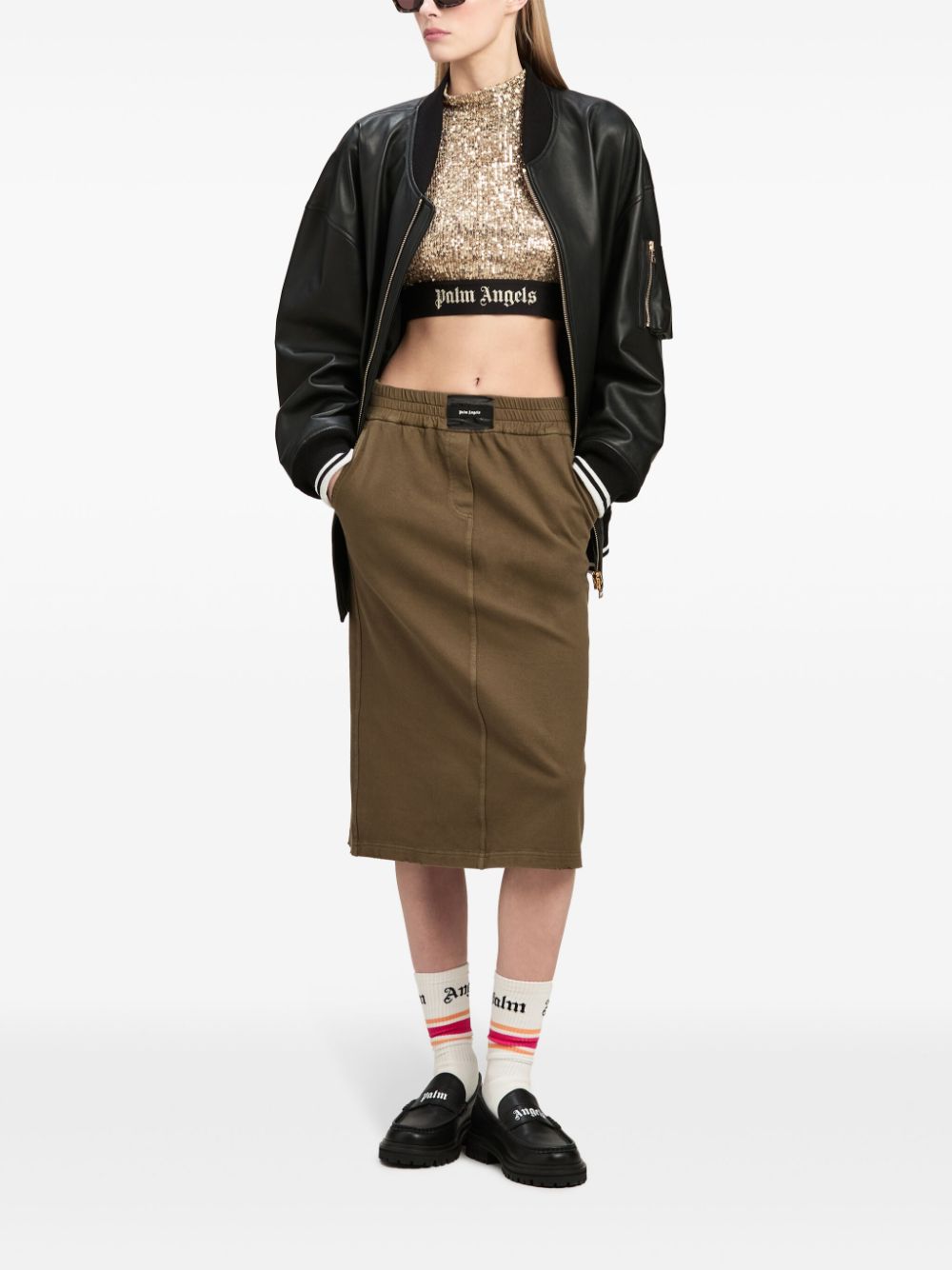 PALM ANGELS Palm Angels logo-print leather bomber jacket