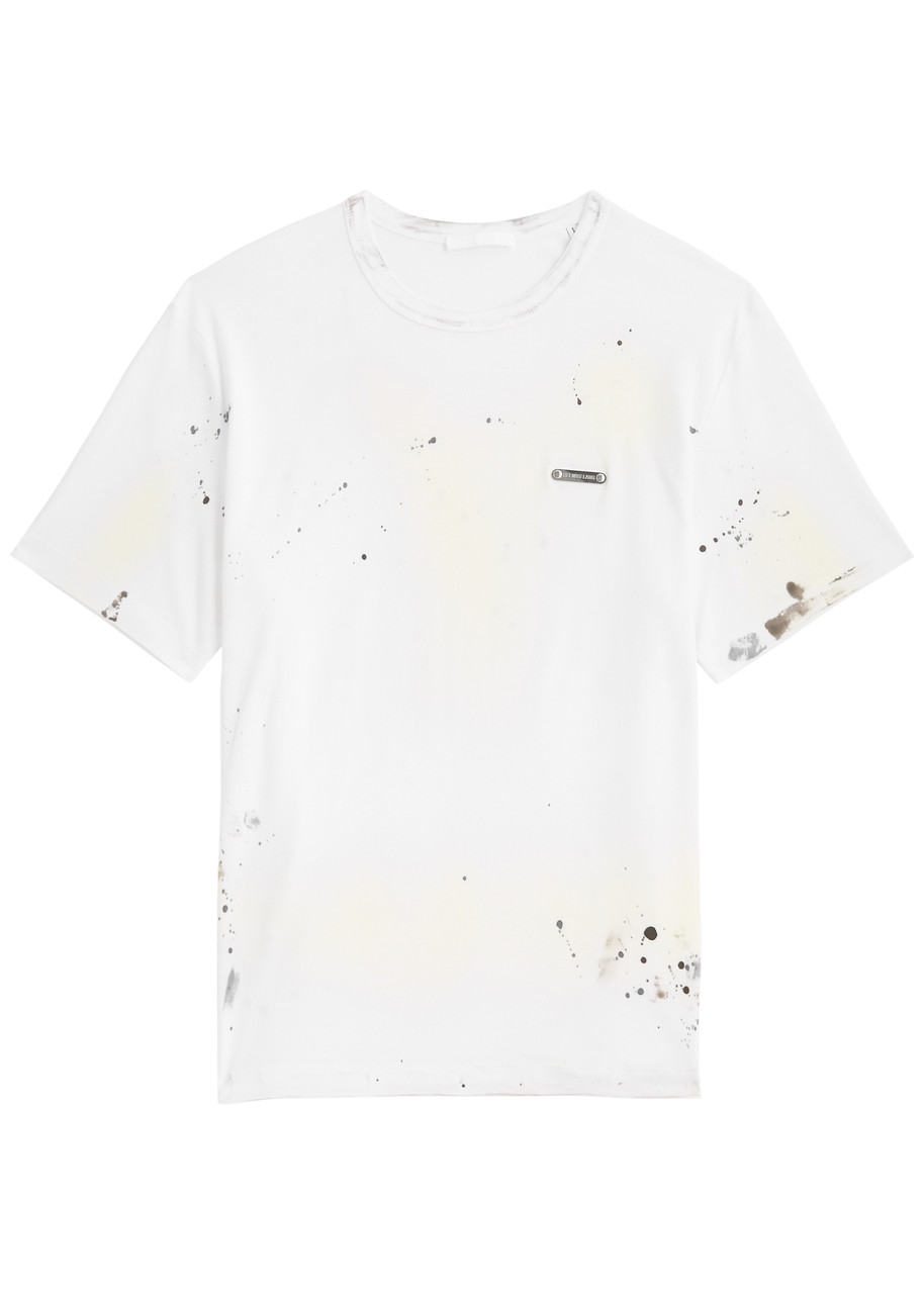 Helmut Lang Distressed Printed Cotton T-Shirt In White - 65% Off