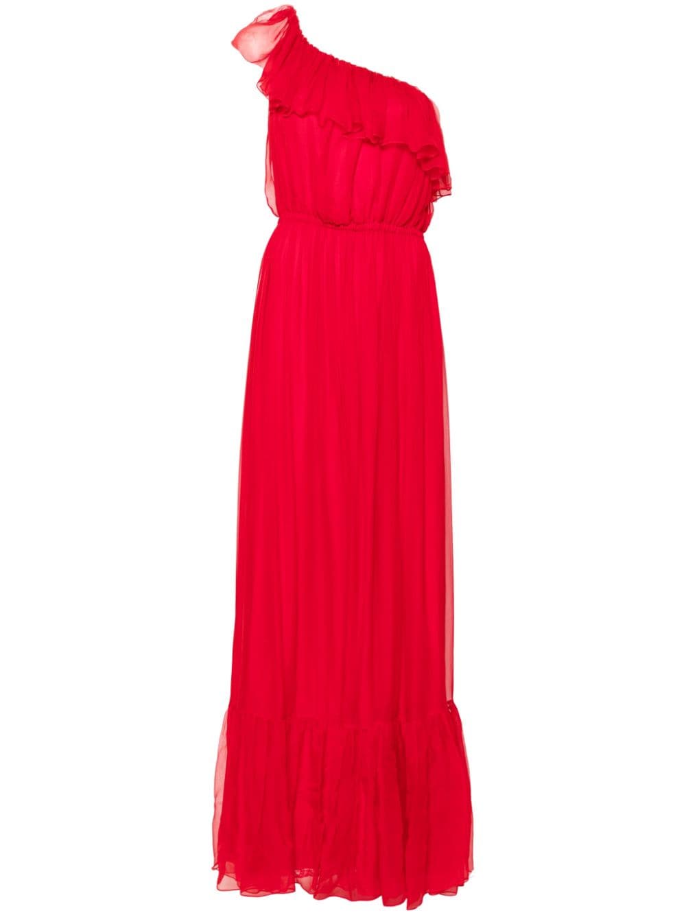 gucci one shoulder dress Gucci one-shoulder ruffle-trimmed point d'esprit tulle mini dress - Size 40
