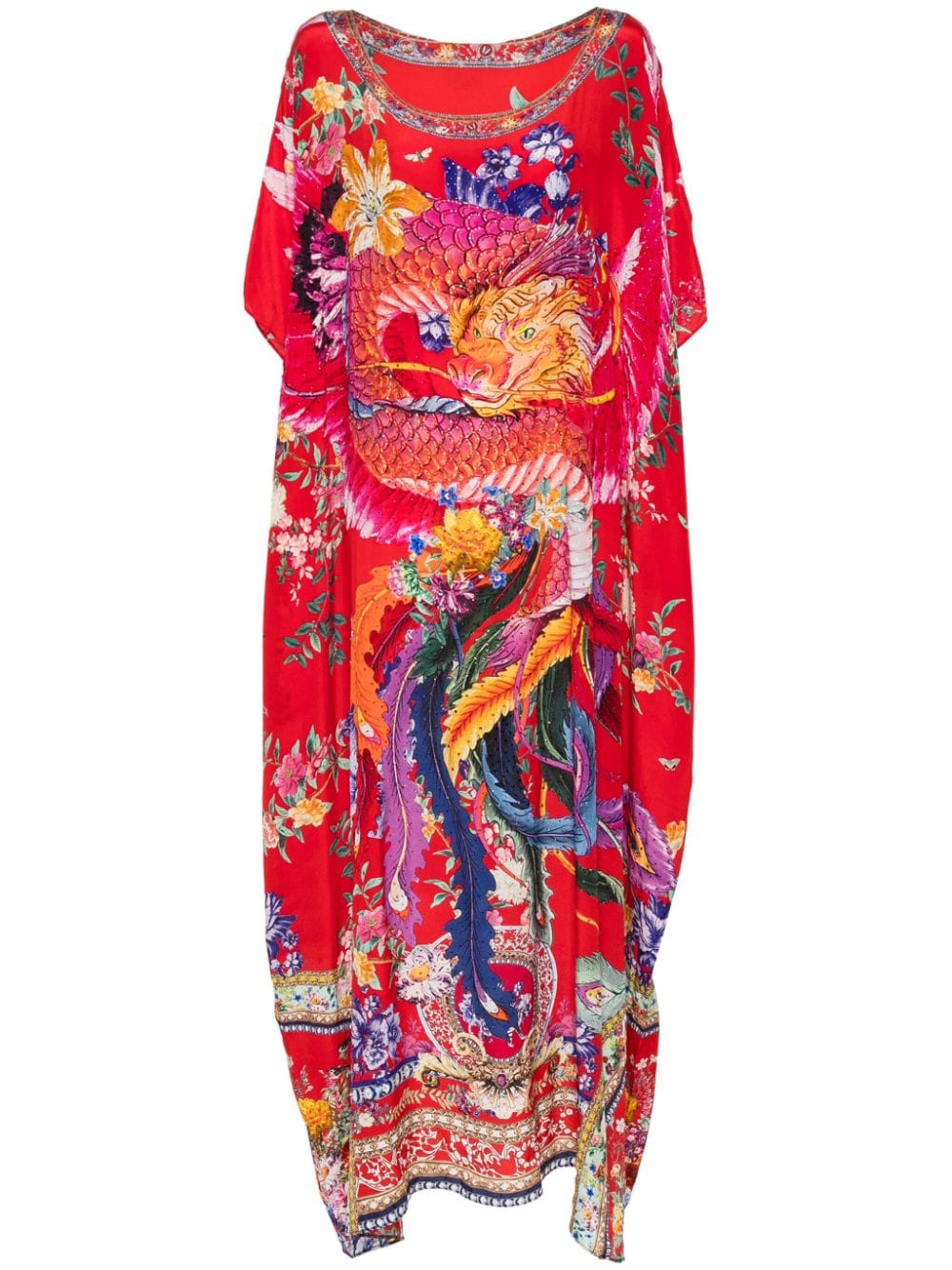 Camilla Dragon-Print Silk Maxi Dress In Red - 16% Off | Editorialist