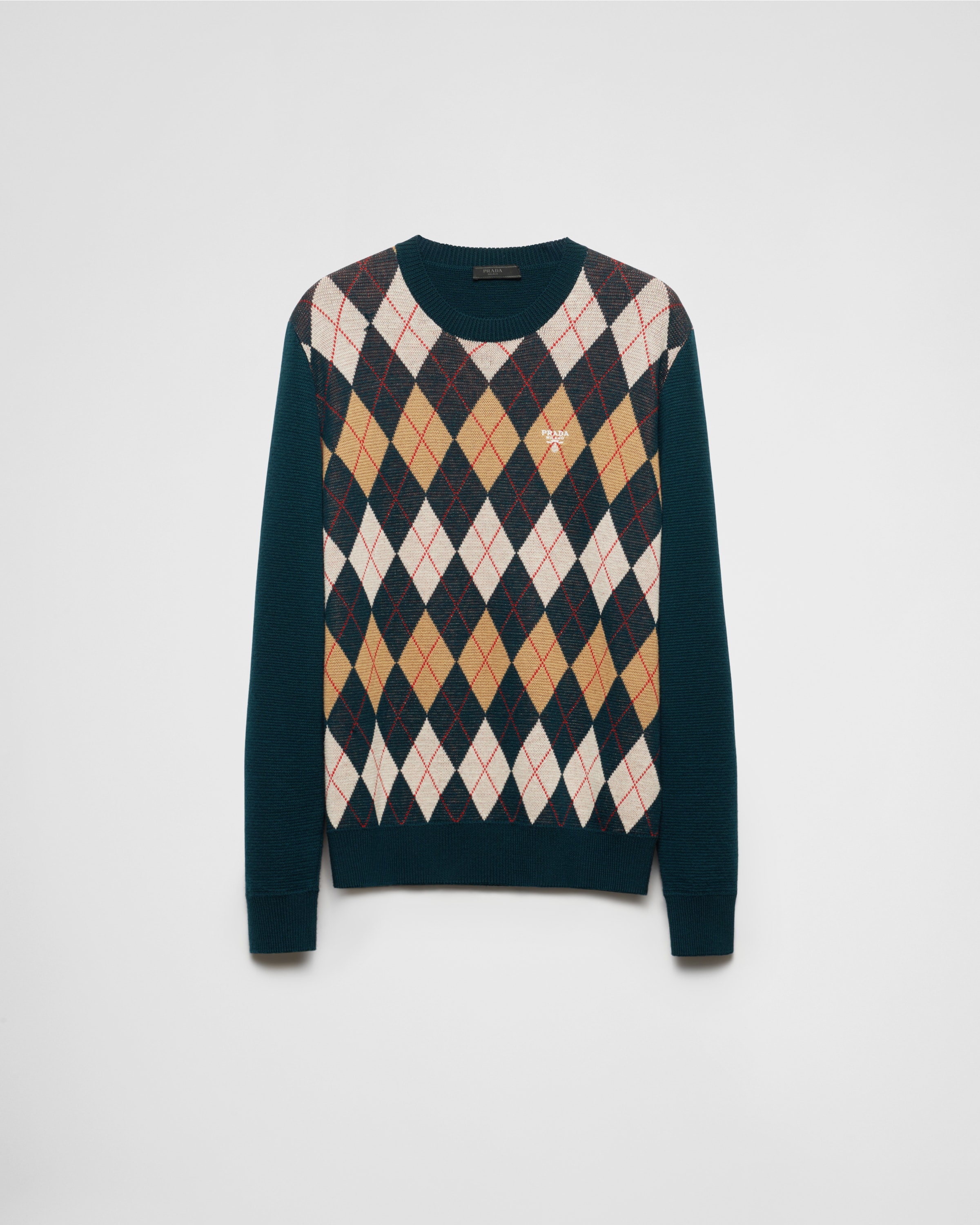 Prada Wool Crew-Neck Sweater With An Argyle Pattern - Forest Green 