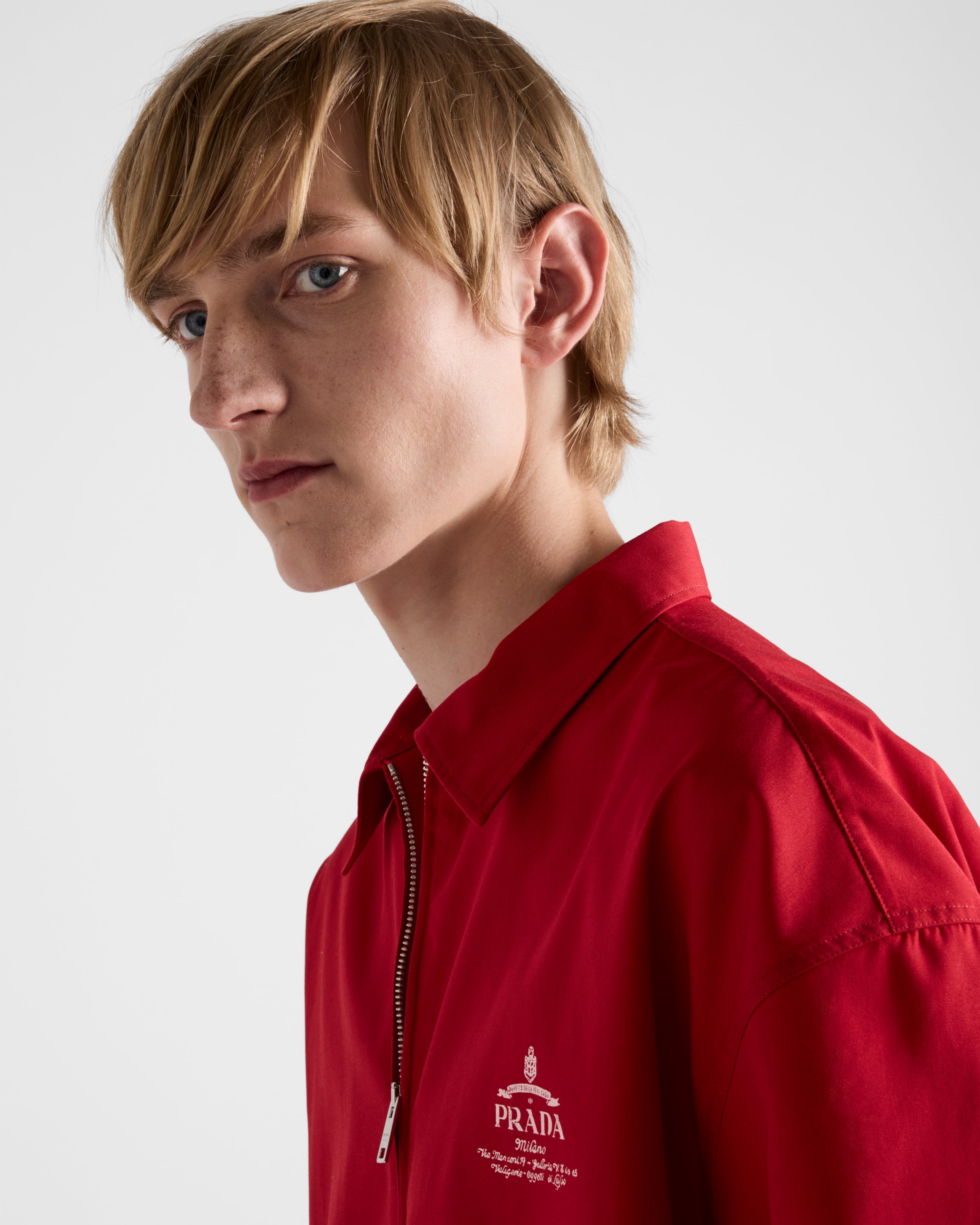 Prada Short-Sleeved Technical Cotton Shirt - Red | Editorialist