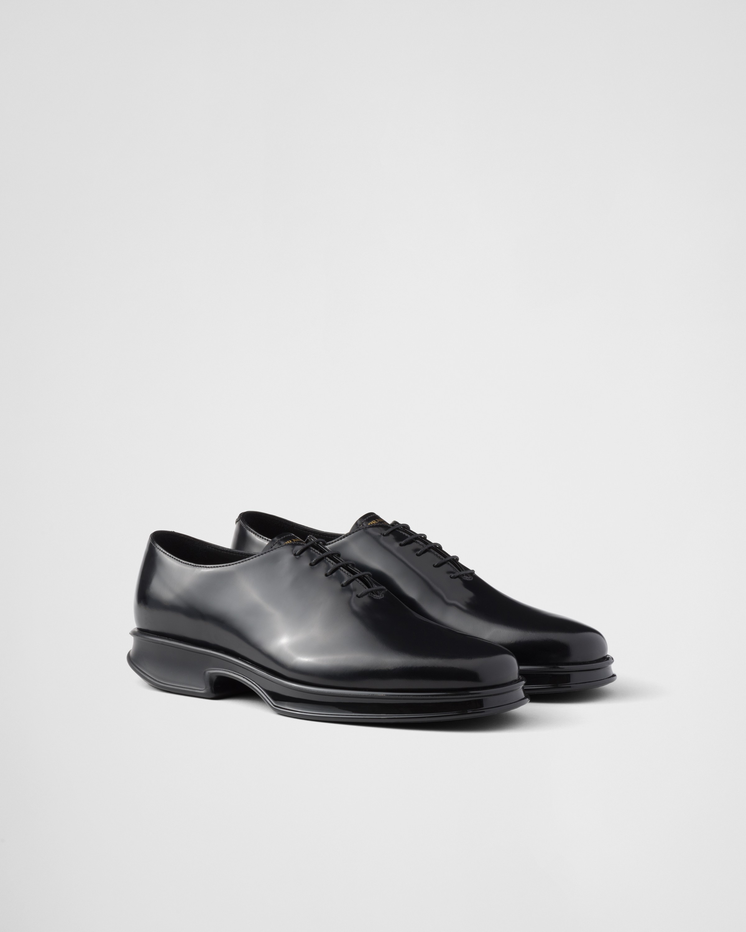 Prada Brushed Leather Lace-Up Shoes - Black | Editorialist
