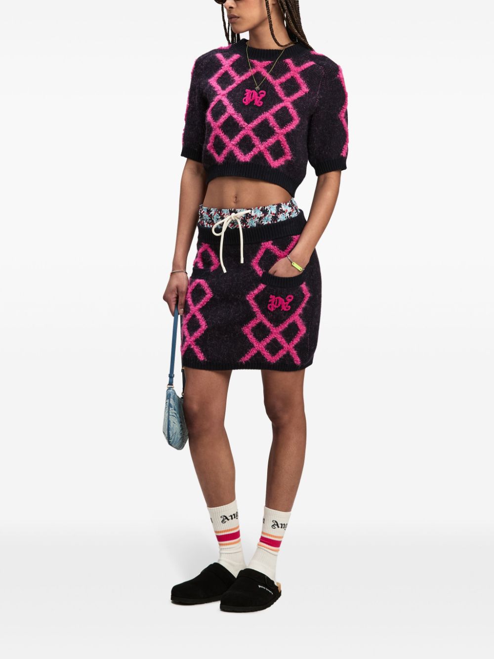PALM ANGELS Palm Angels Knitted Argyle Miniskirt