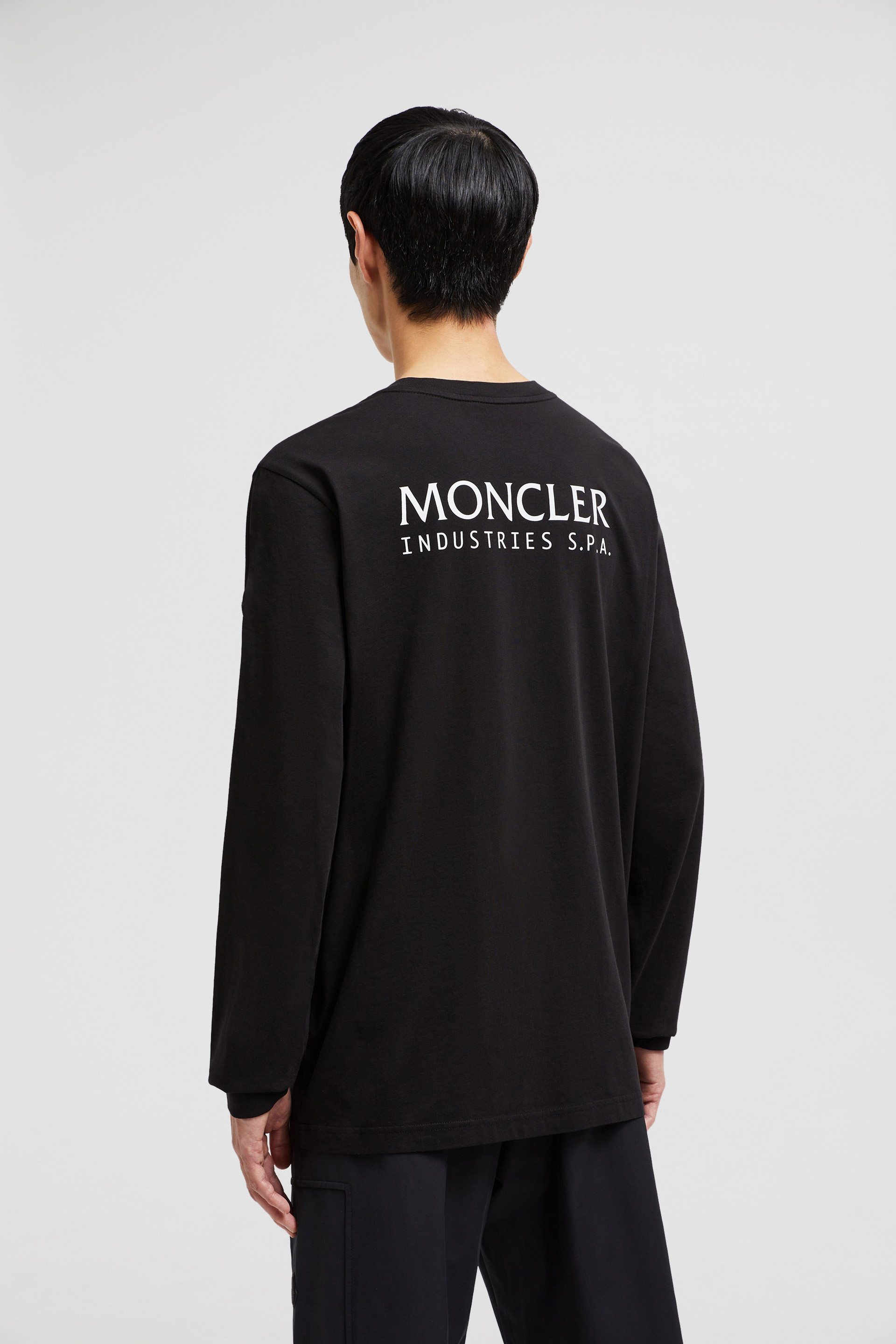 Moncler Back Logo Long Sleeve Cotton T-Shirt - Black | Editorialist
