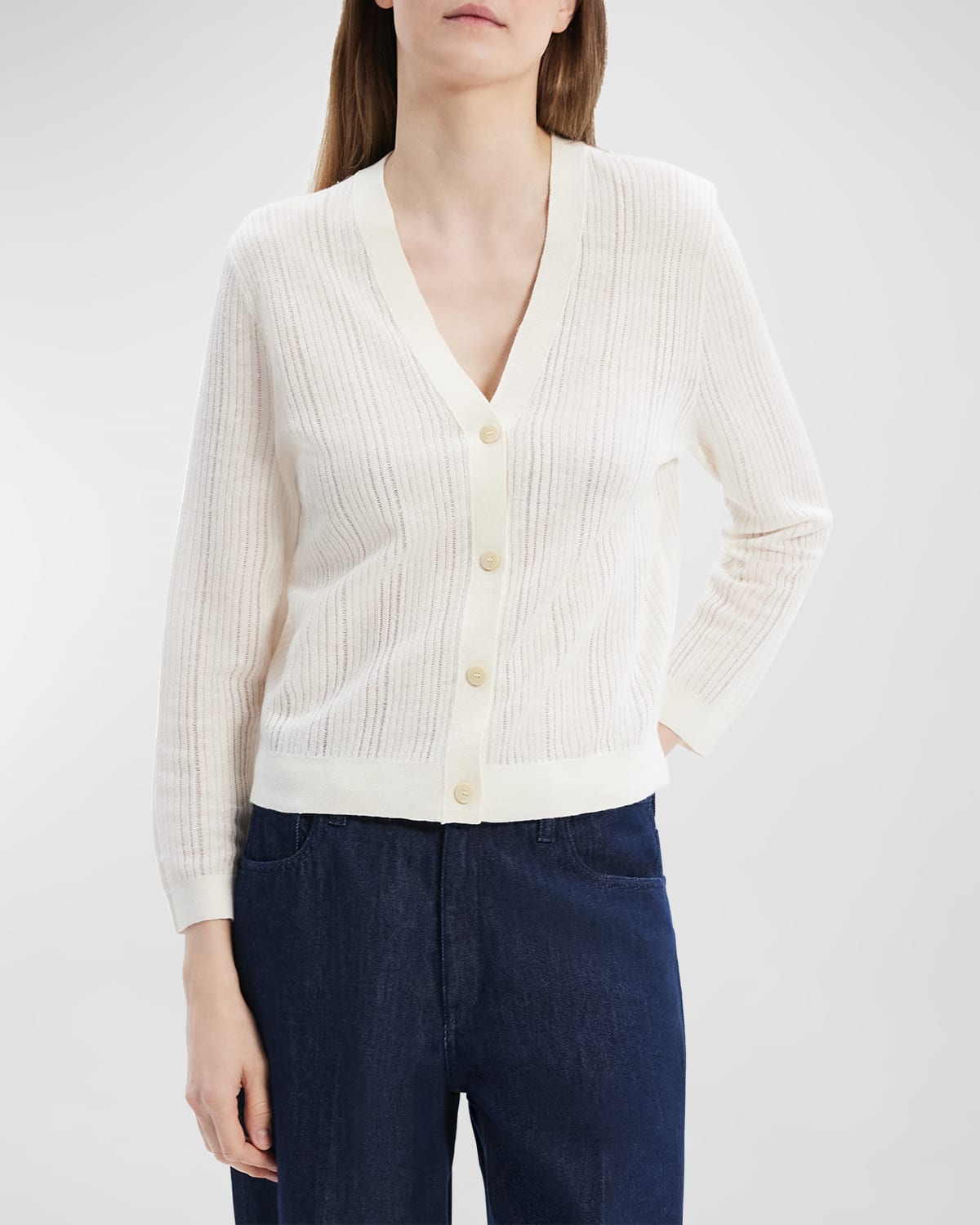 Theory Neo Sag Harbor Cropped Cardigan - Bone | Editorialist