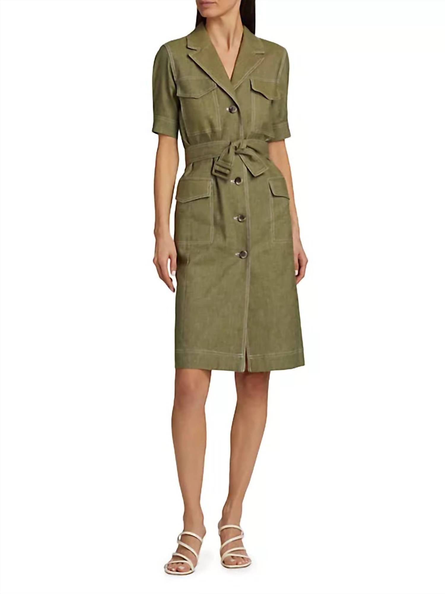 khaki green denim dress Well Known Olive Green Denim Babydoll Dress, X-Large - The Mint Julep Boutique main image 1