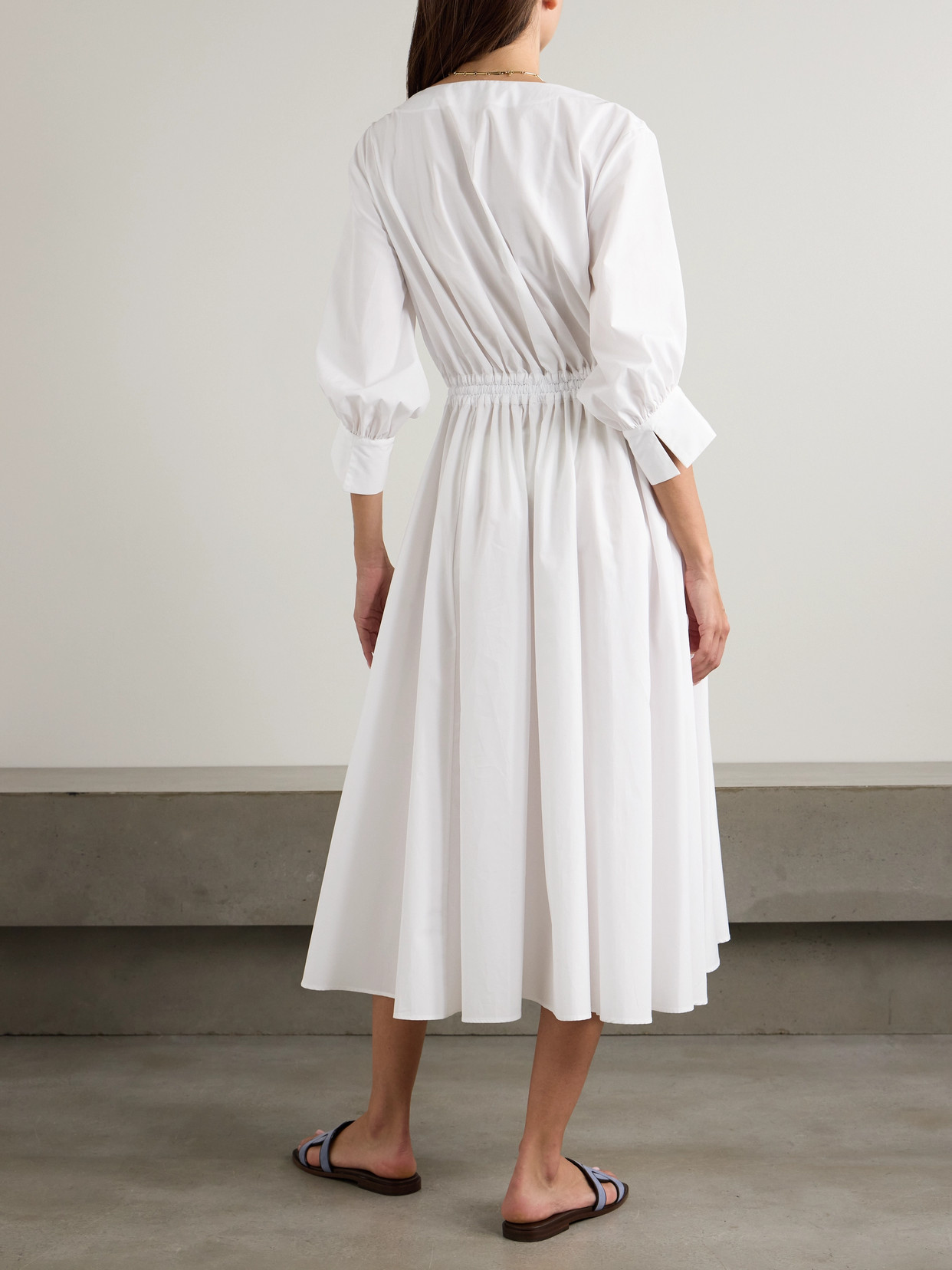cotton poplin tuxedo-front midi dress New Banana Republic Cotton Poplin Tuxedo Front Midi Dress Brown/White Sz M