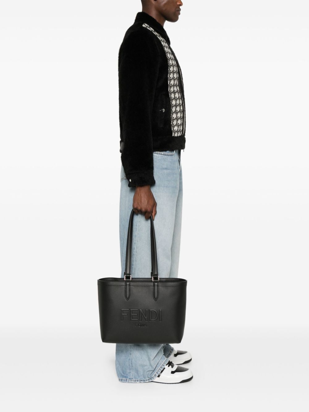 Fendi Roma Logo-embossed Leather Tote Bag - Black | Editorialist