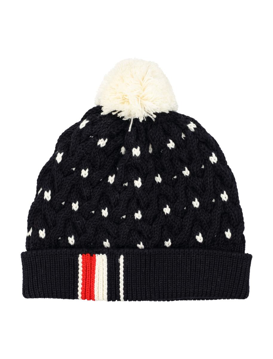 Thom Browne Cable Hat With Rwb Stripe In Navy - 26% Off  display picture 3