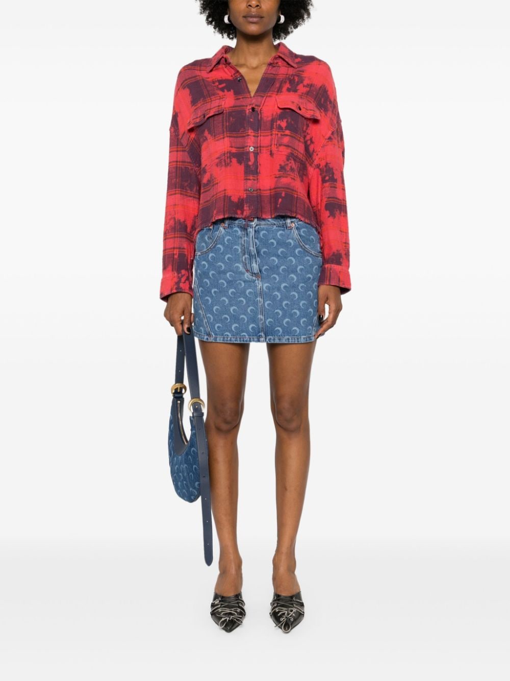 MARINE SERRE Marine Serre Moon-Print Denim Mini Skirt