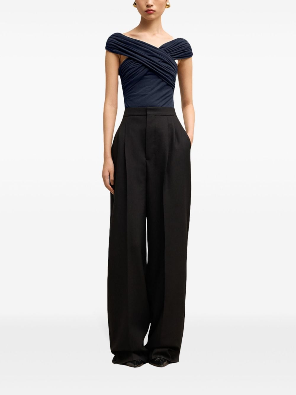 AMI Draped-Design Cotton-Blend Top