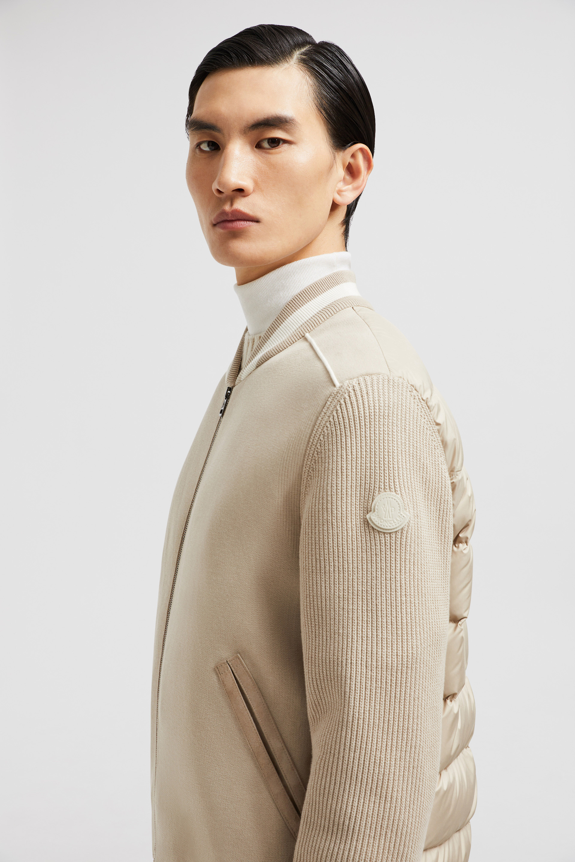 Moncler Padded Zip-Up Cardigan - Beige | Editorialist