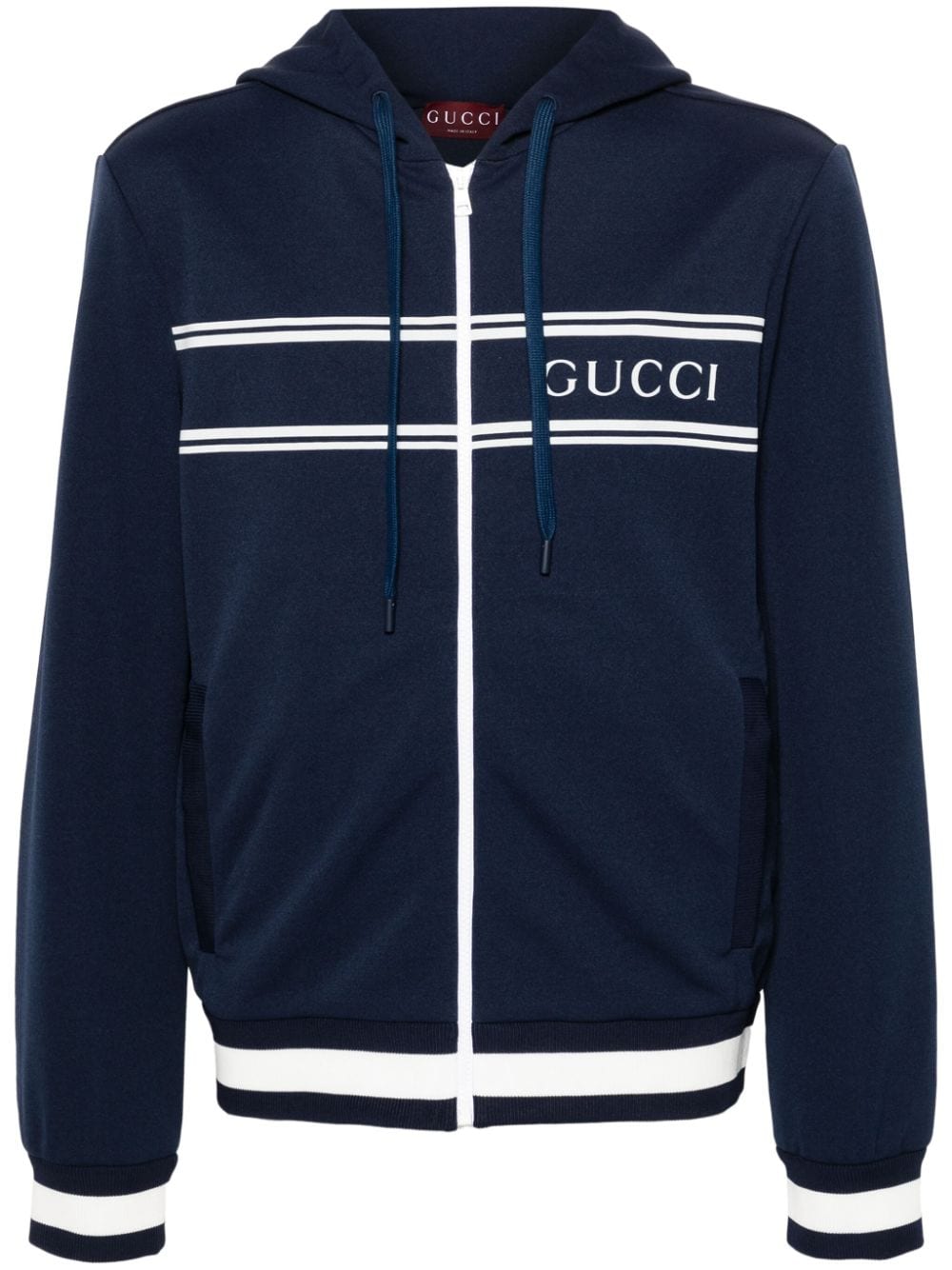 Gucci Logo-Print Zip-Up Hoodie - Blue | Editorialist