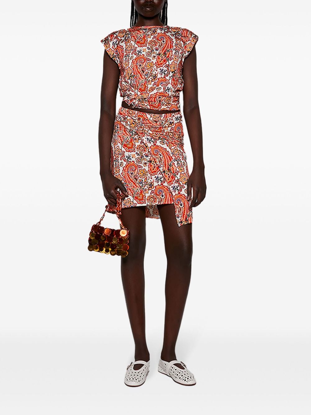 PACO RABANNE Rabanne Gathered Paisley-Print Skirt