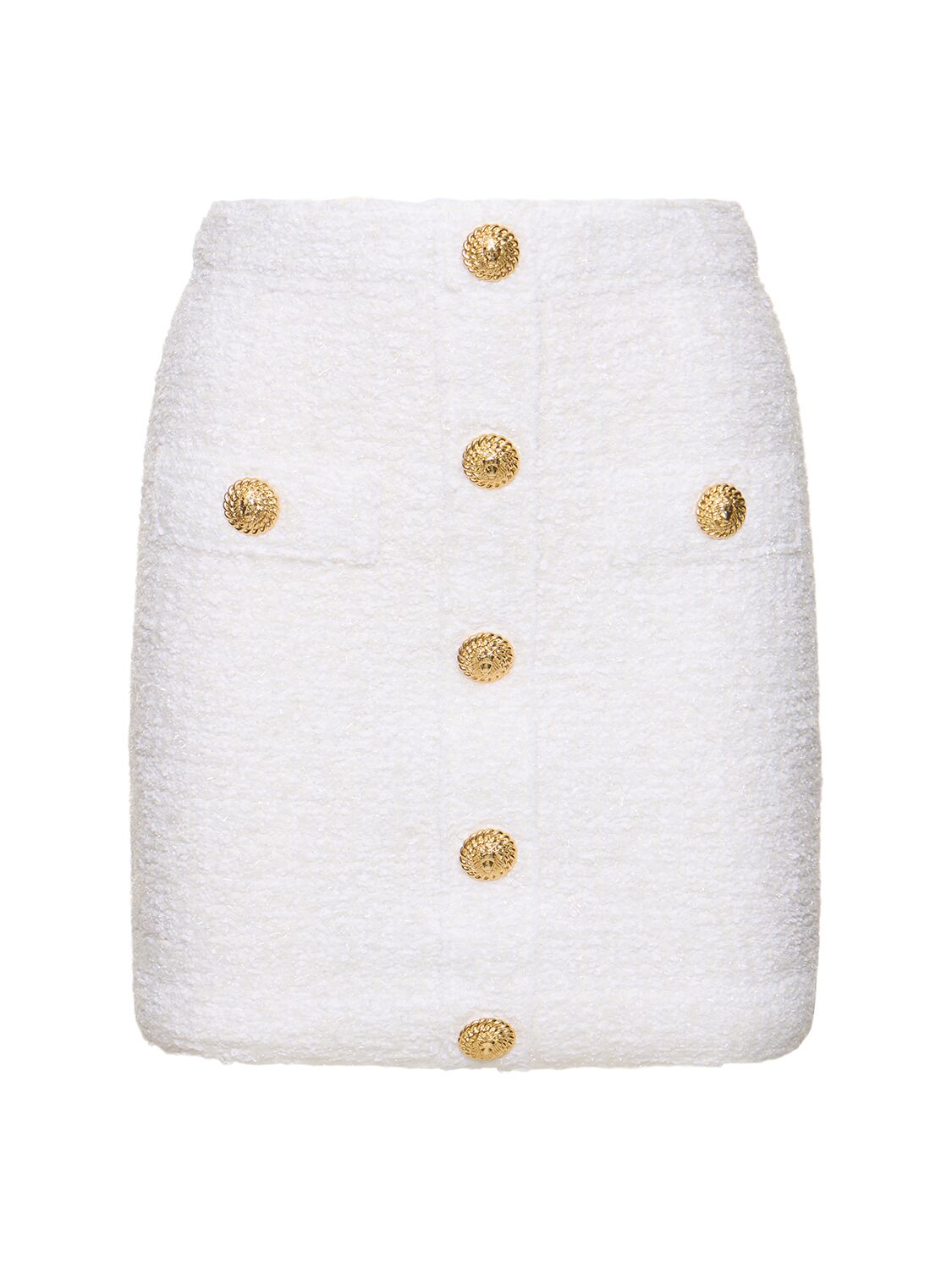 Balmain Cotton Blend Tweed Mini Skirt White Editorialist