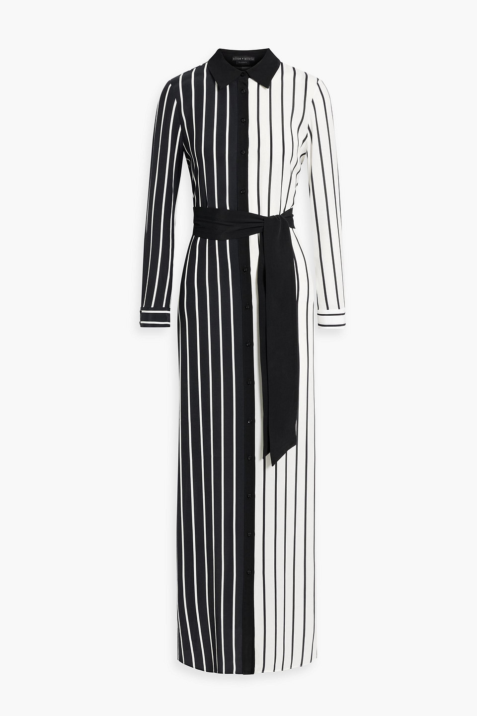 Alice + Olivia Chassidy Striped Maxi Shirt Dress - Black - 70% Off |  Editorialist