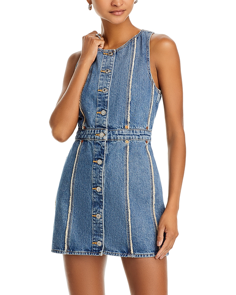 Re/Done Sleeveless Frayed Trim Denim Mini Dress In Bruna - 58% Off | Editorialist Re/Done Sleeveless Frayed Trim Denim Mini Dress In Bruna - 58% Off | Editorialist