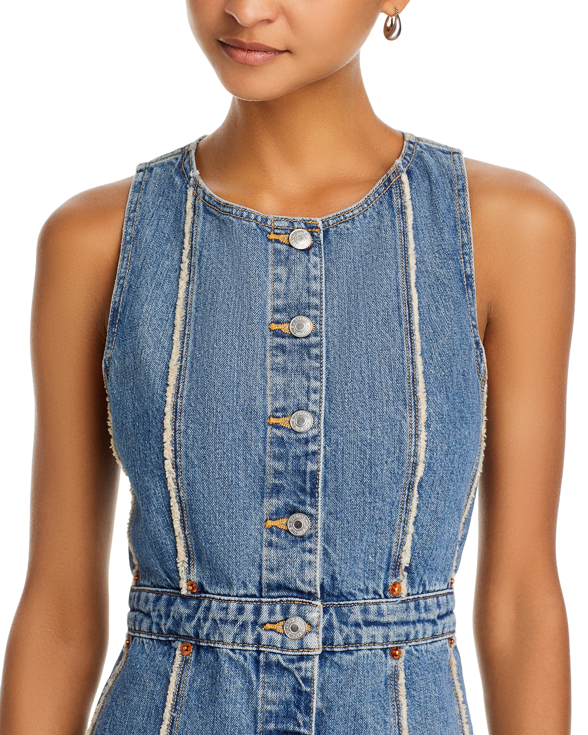 Re/Done Sleeveless Frayed Trim Denim Mini Dress In Bruna - 58% Off | Editorialist Re/Done Sleeveless Frayed Trim Denim Mini Dress In Bruna - 58% Off | Editorialist