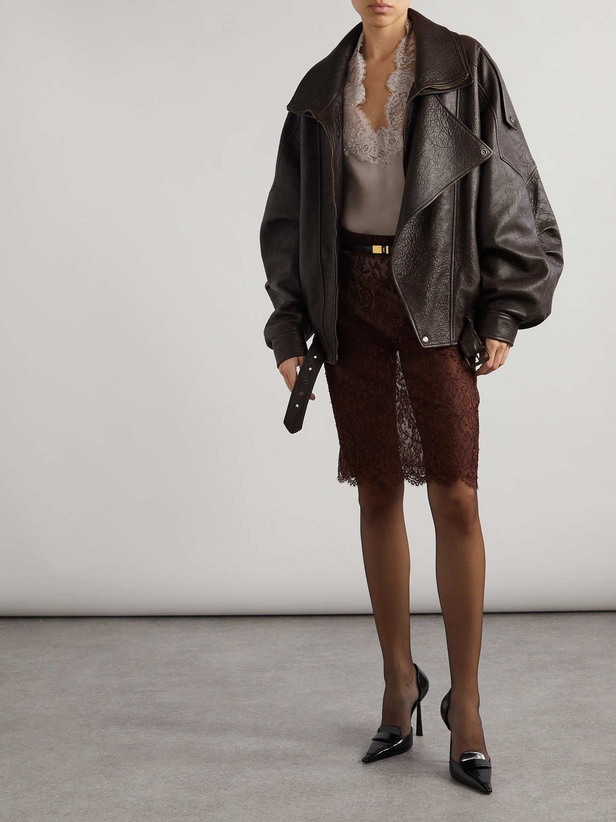 SAINT LAURENT Oversized Textured-Leather Jacket