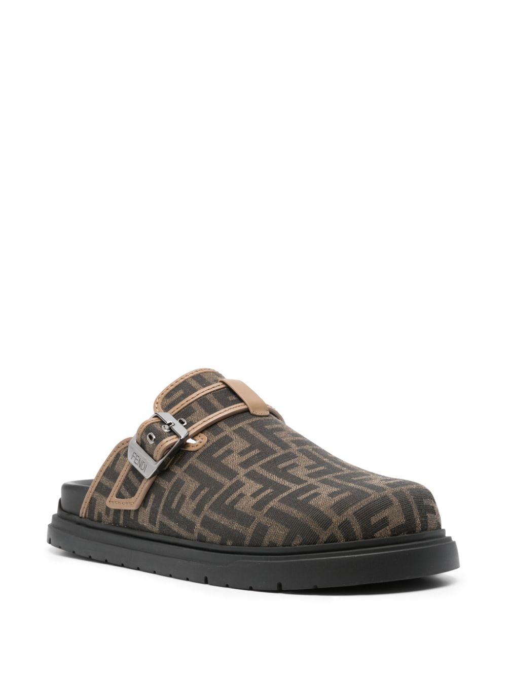 Fendi Ff Motif Buckle-Strap Slippers In Brown 44% Off Editorialist