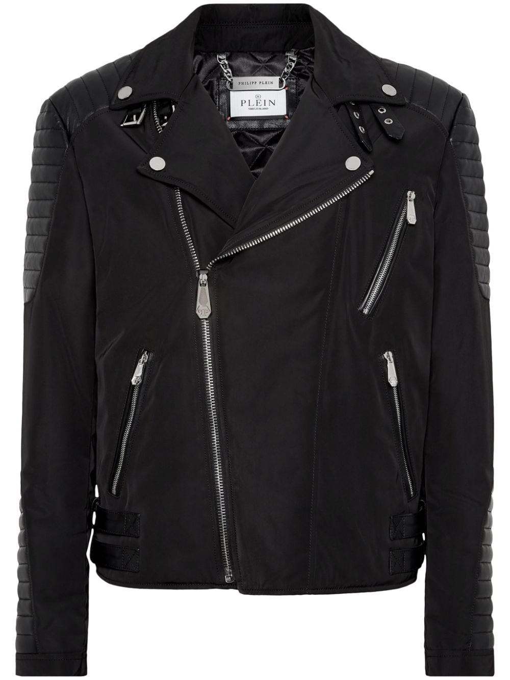 PHILIPP PLEIN Philipp Plein Padded-Detail Leather Biker Jacket
