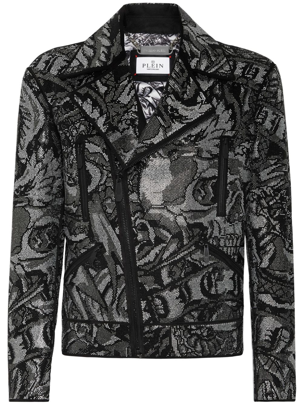 PHILIPP PLEIN Philipp Plein Tattoo-Print Biker Jacket