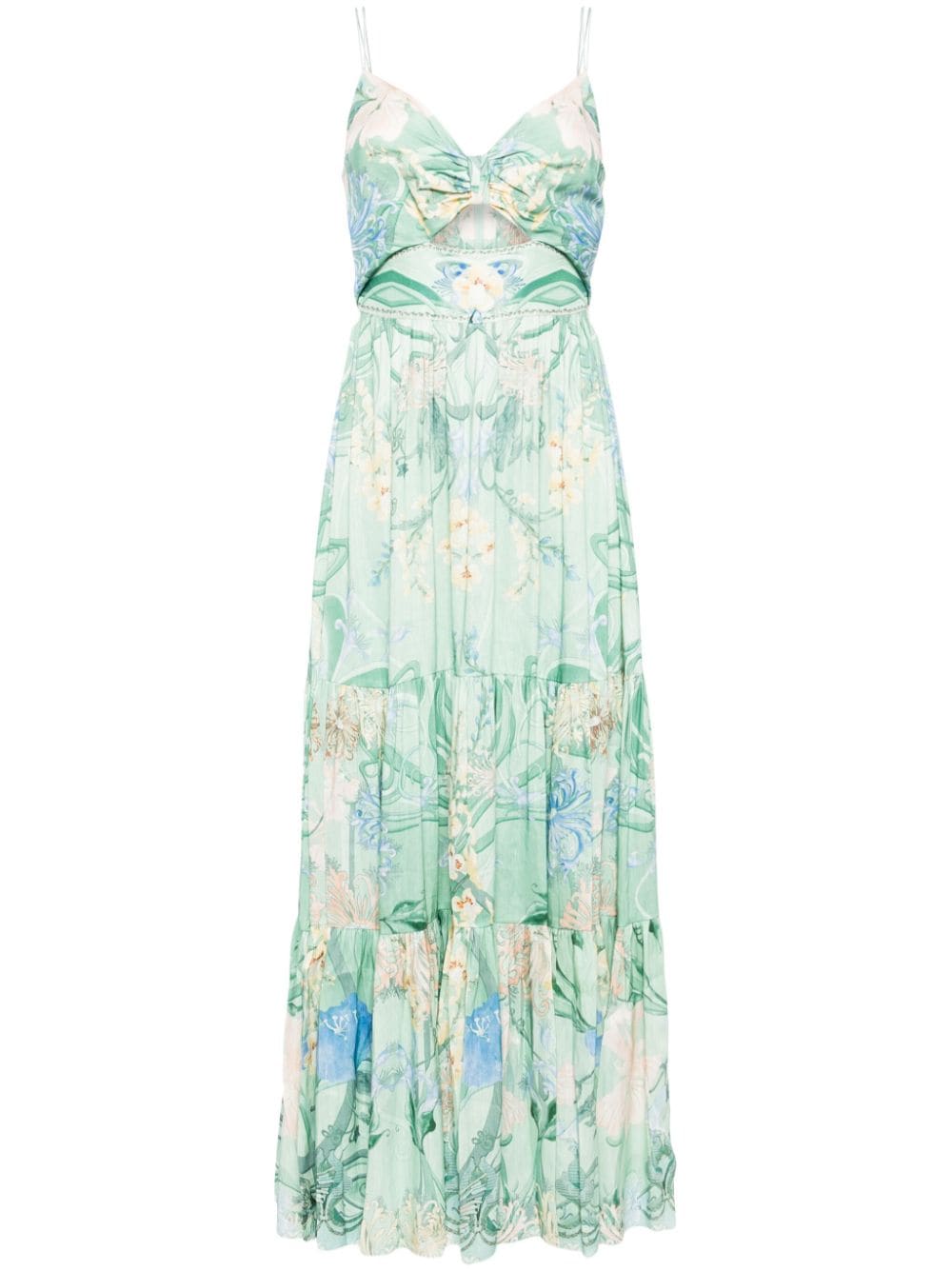 green camilla dress Off the Shoulder Green Floral Long Prom Dresses, Green Floral Long For main image 0