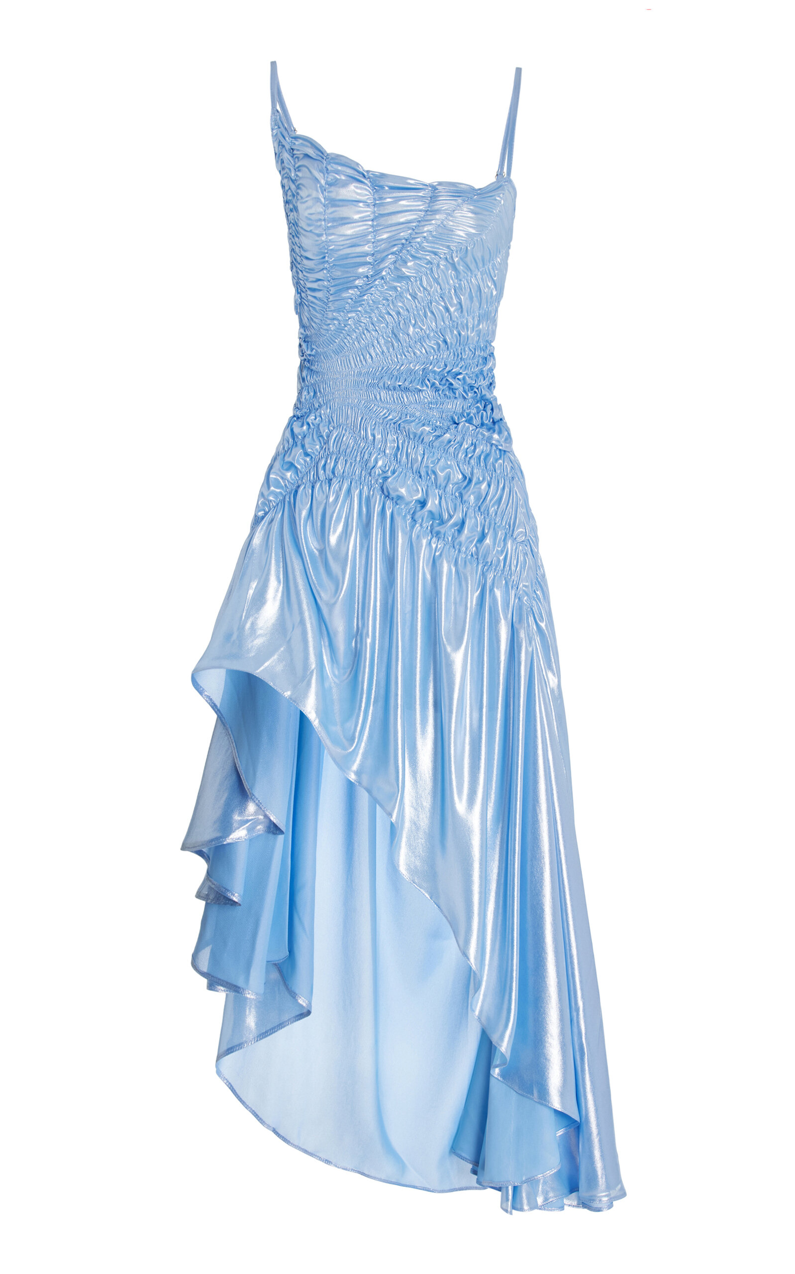 georgia hardinge celestial shirred satin midi dress Georgia Hardinge Shirred Satin Midi Dress - Blue