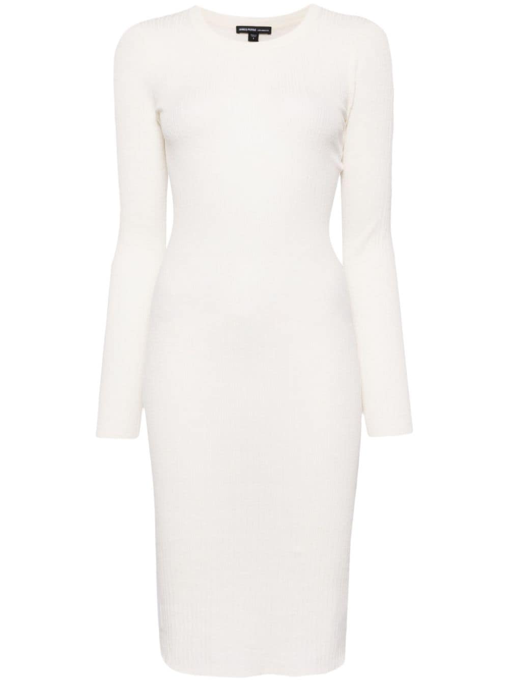 open lace back dress The Luxe Rib Long Sleeve Midi Dress - White - S main image 0