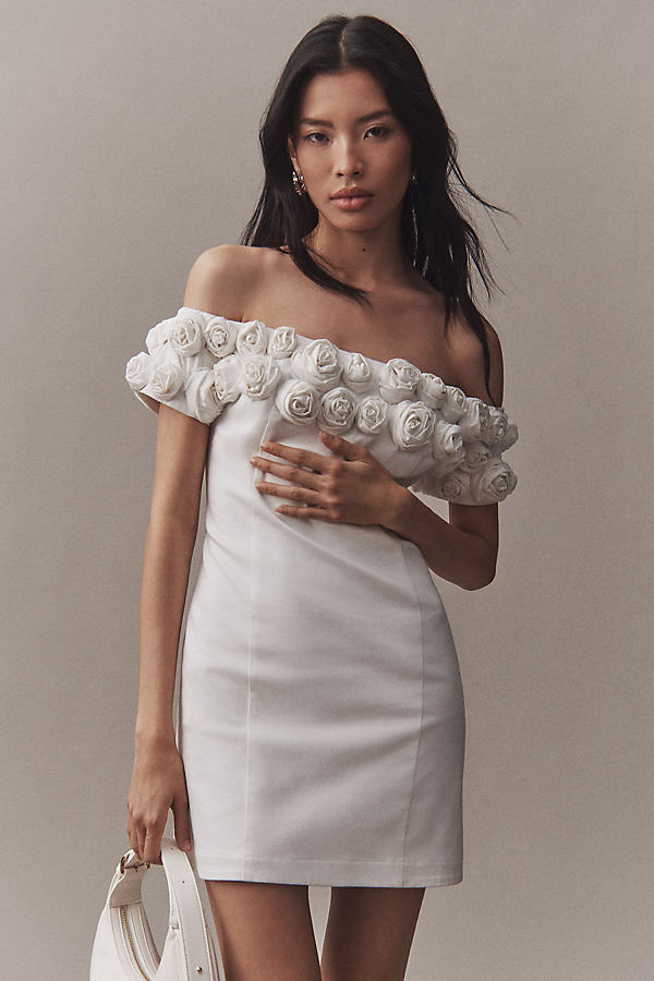 bhldn lydia off the shoulder corset mini dress SAU LEE Satin Dress, Ivory Style with boots and layer a leather jacket to complete the look Lydia Off-The-Shoulder Corset Mini Dress