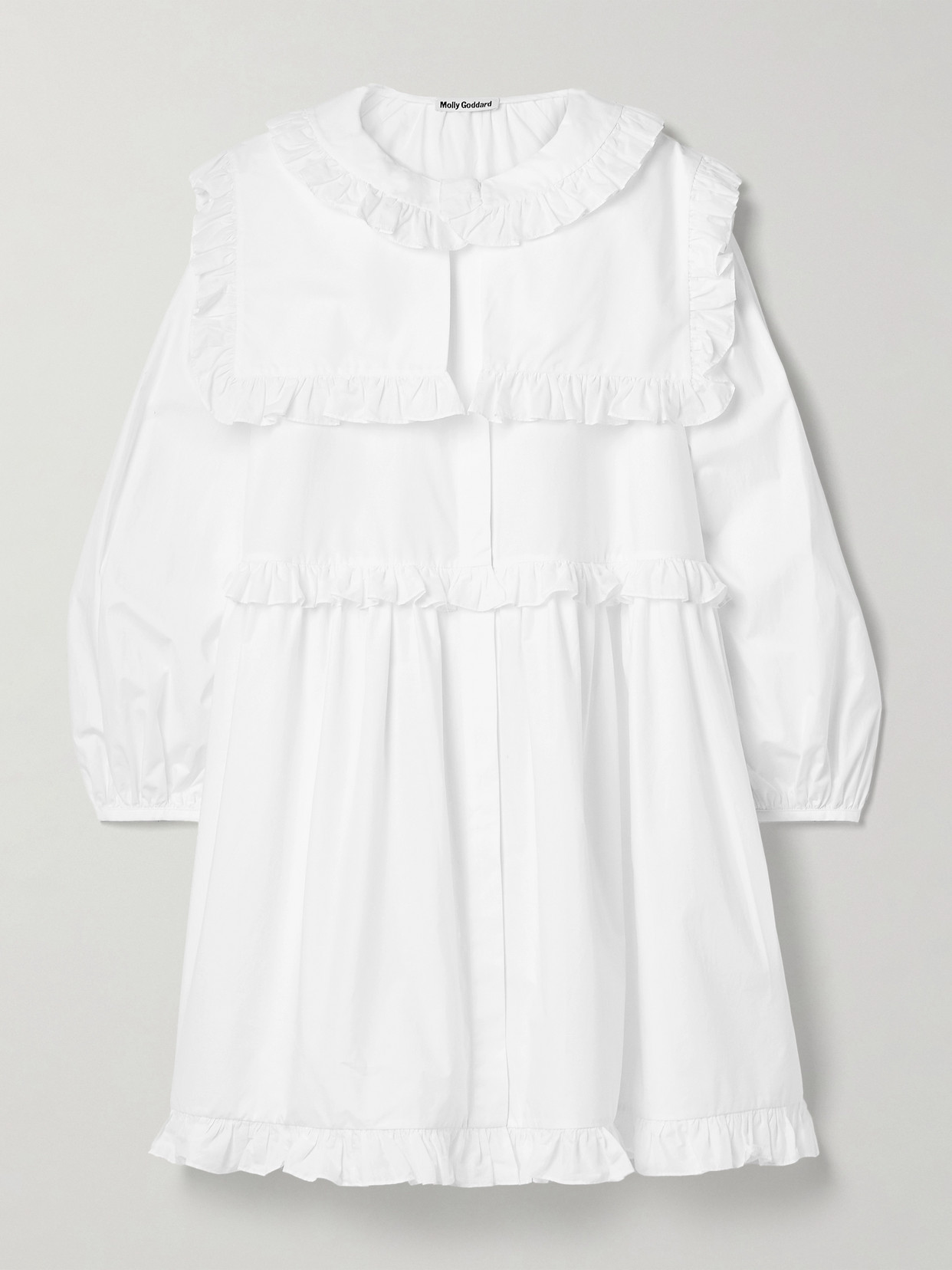 Molly Goddard Miley Ruffled Cotton Mini Shirt Dress In White - 50