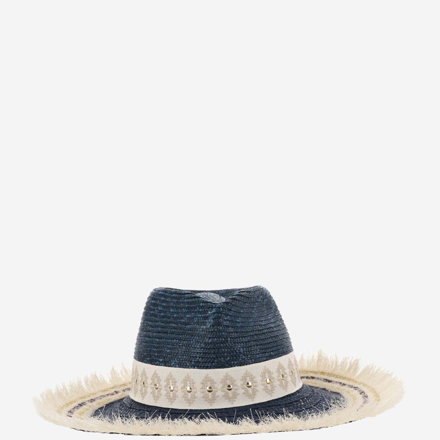 Ferruccio Vecchi Straw And Viscose Hat In Blue - 17% Off 