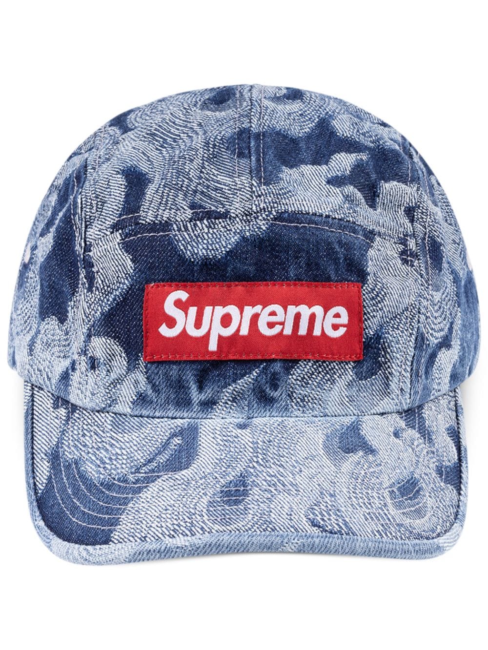 Supreme Flame-Jacquard Denim Camp Cap - Blue | Editorialist