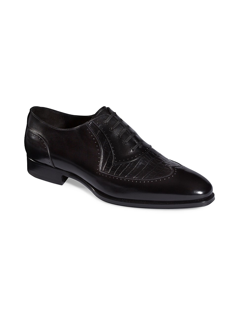Stefano Ricci Calfskin And Crocodile Leather Oxford Shoes In Black